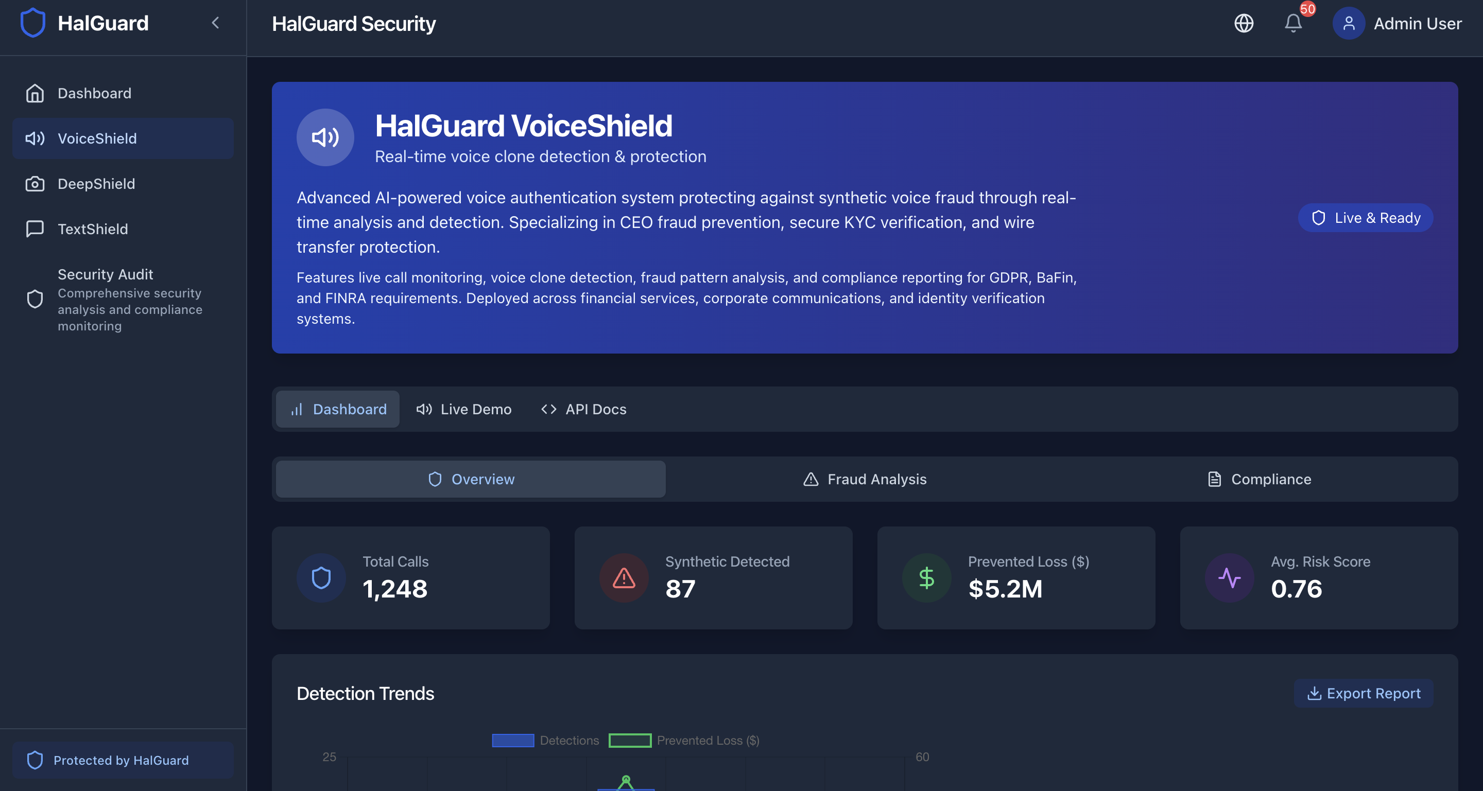 HalGuard AI Security Platform Landing Page